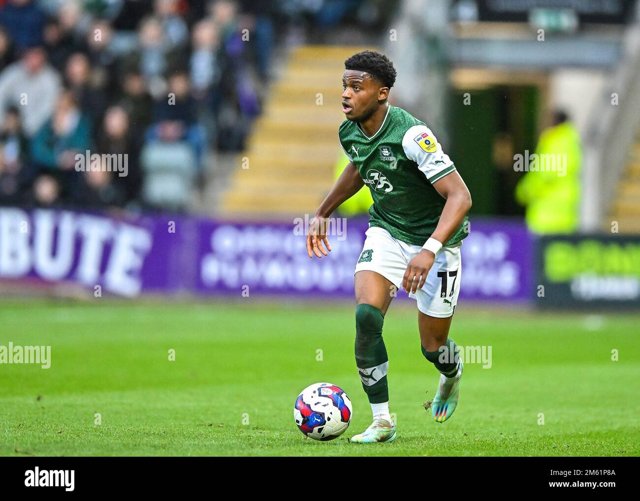 Plymouth Argyle full back Bali Mumba (17) attacking during the Sky Bet ...