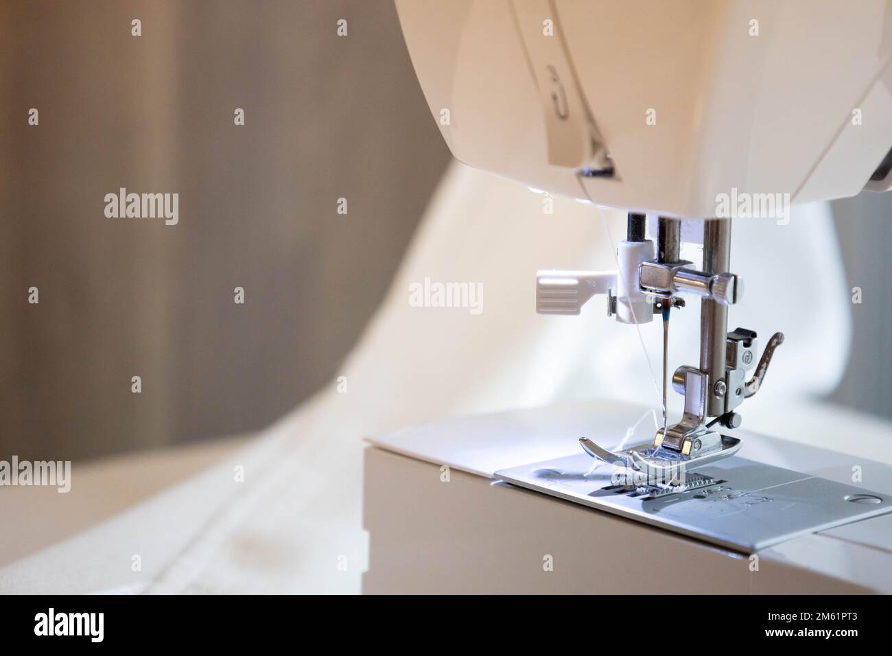 Close up top side view of professional manufacturing machine at ...