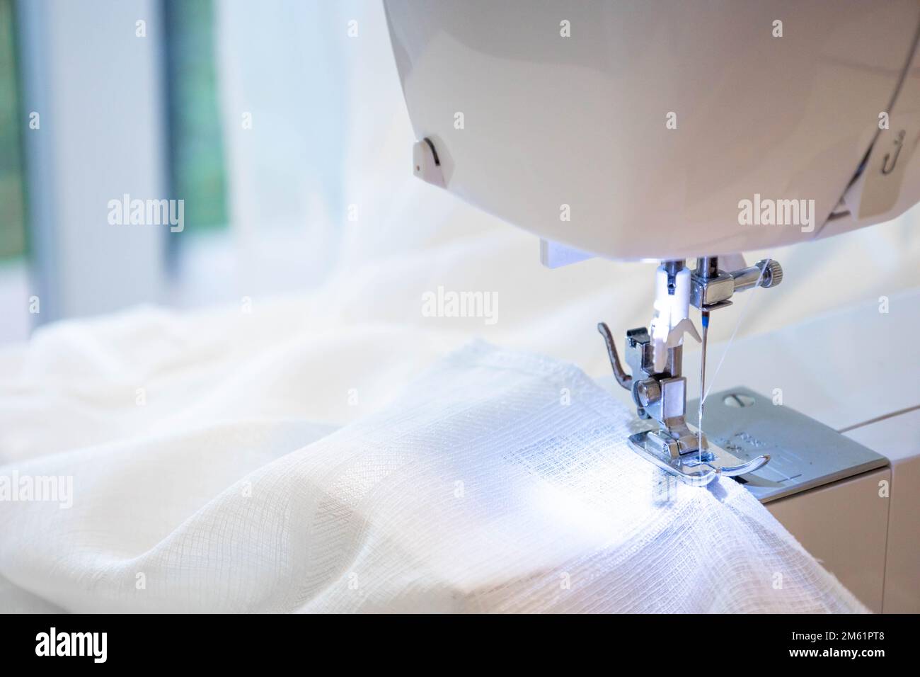 Close up top side view of professional manufacturing machine at ...