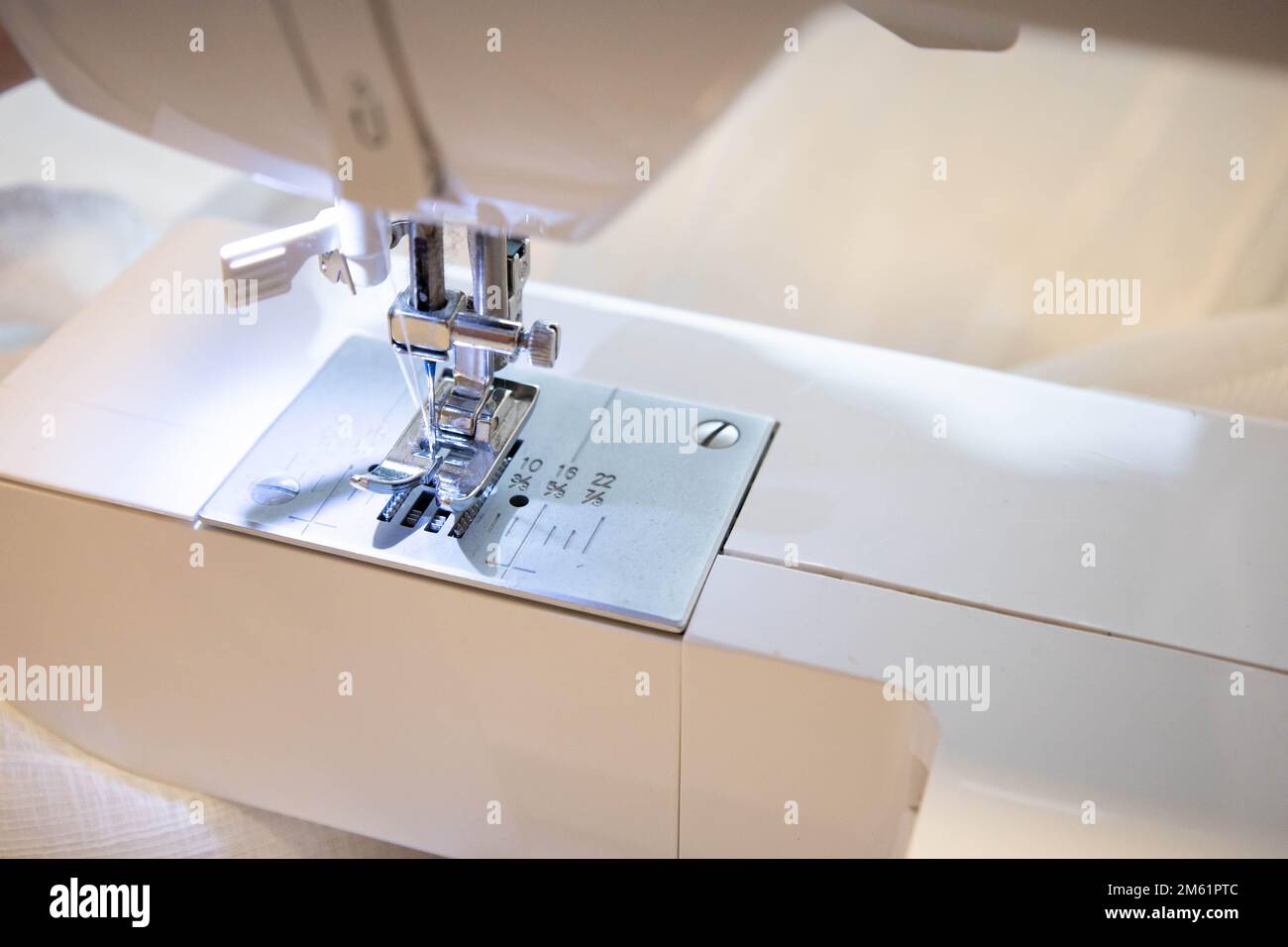 Close up top side view of professional manufacturing machine at ...