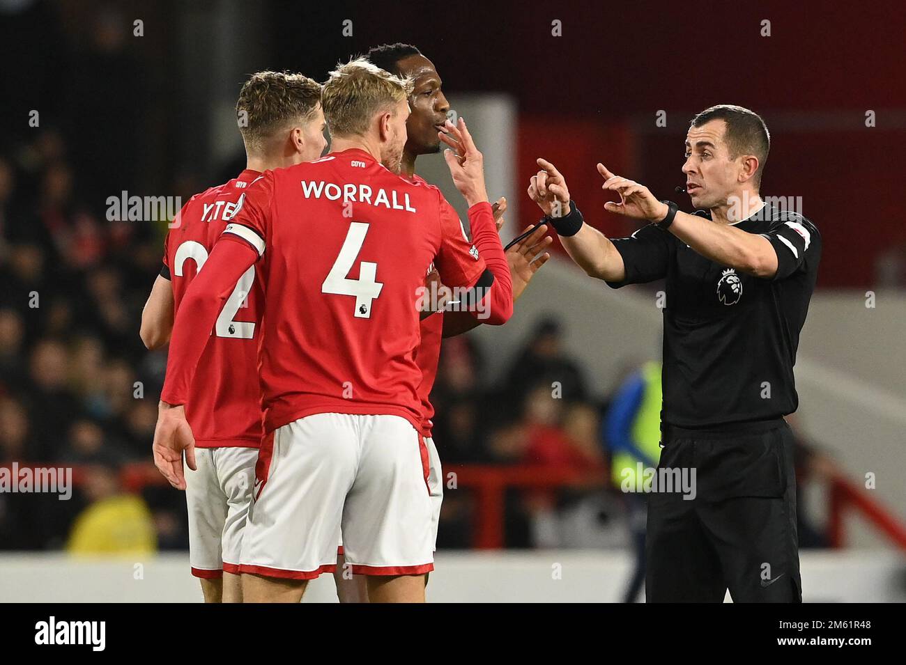 Nottingham Forest players react to referee Peter Bankes decision during ...