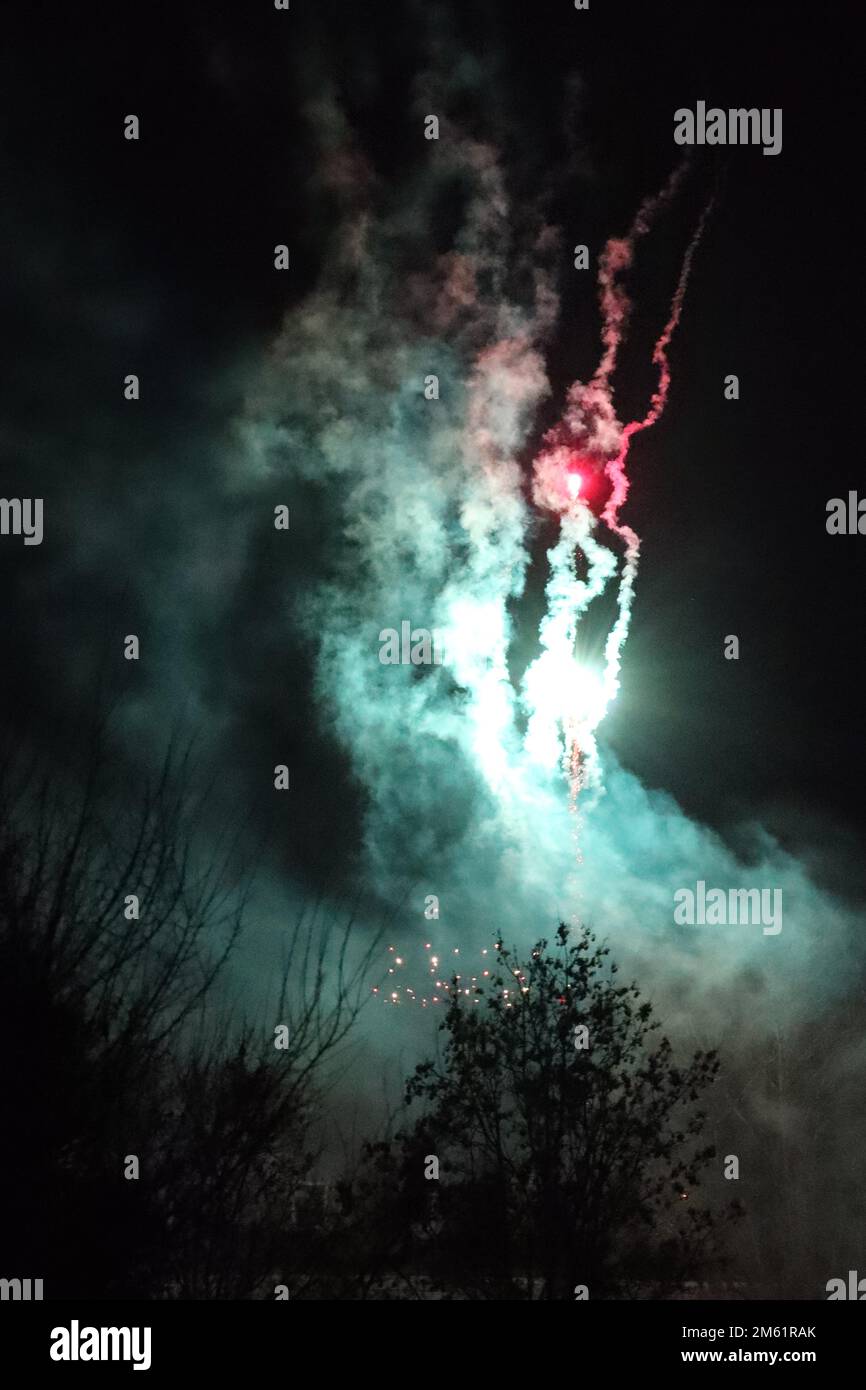 bizarre Forms of Pyrotechnics in Unison Stock Photo - Alamy