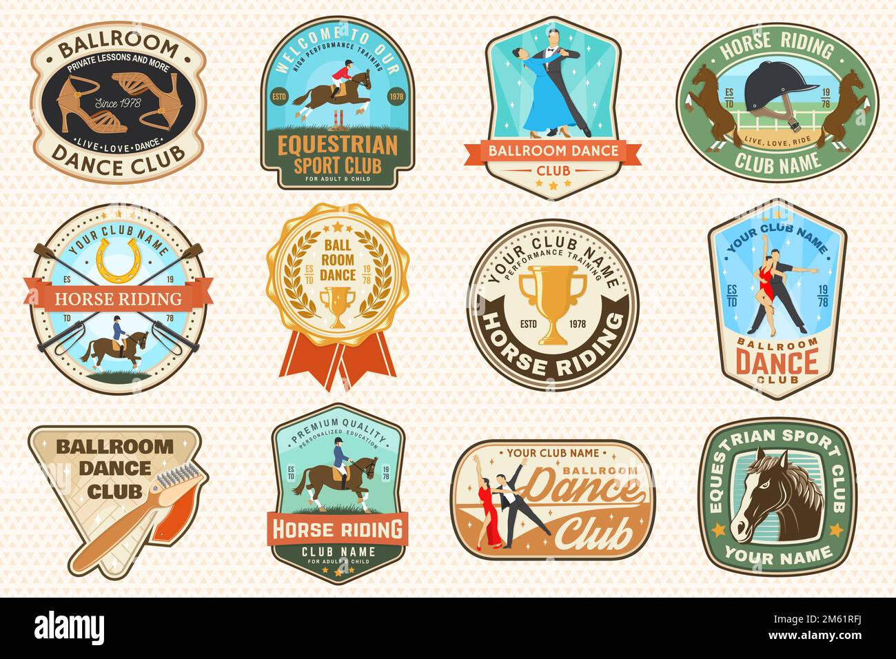 Ballroom dance sport and Horse riding club badge, logo, patch. Dance ...