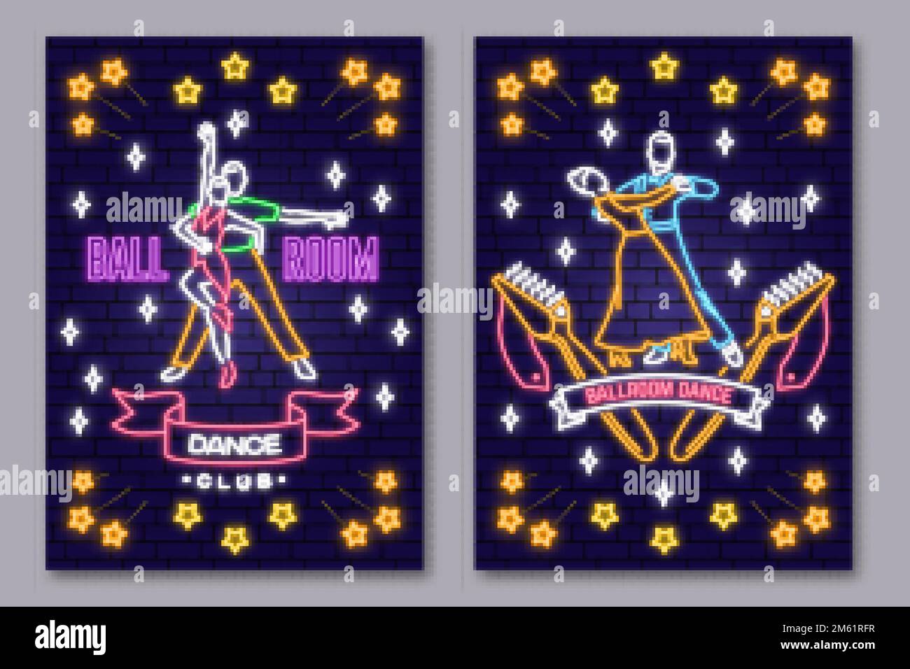 Set of Ballroom dance sport club Bright Neon Sign. Dance sport neon ...