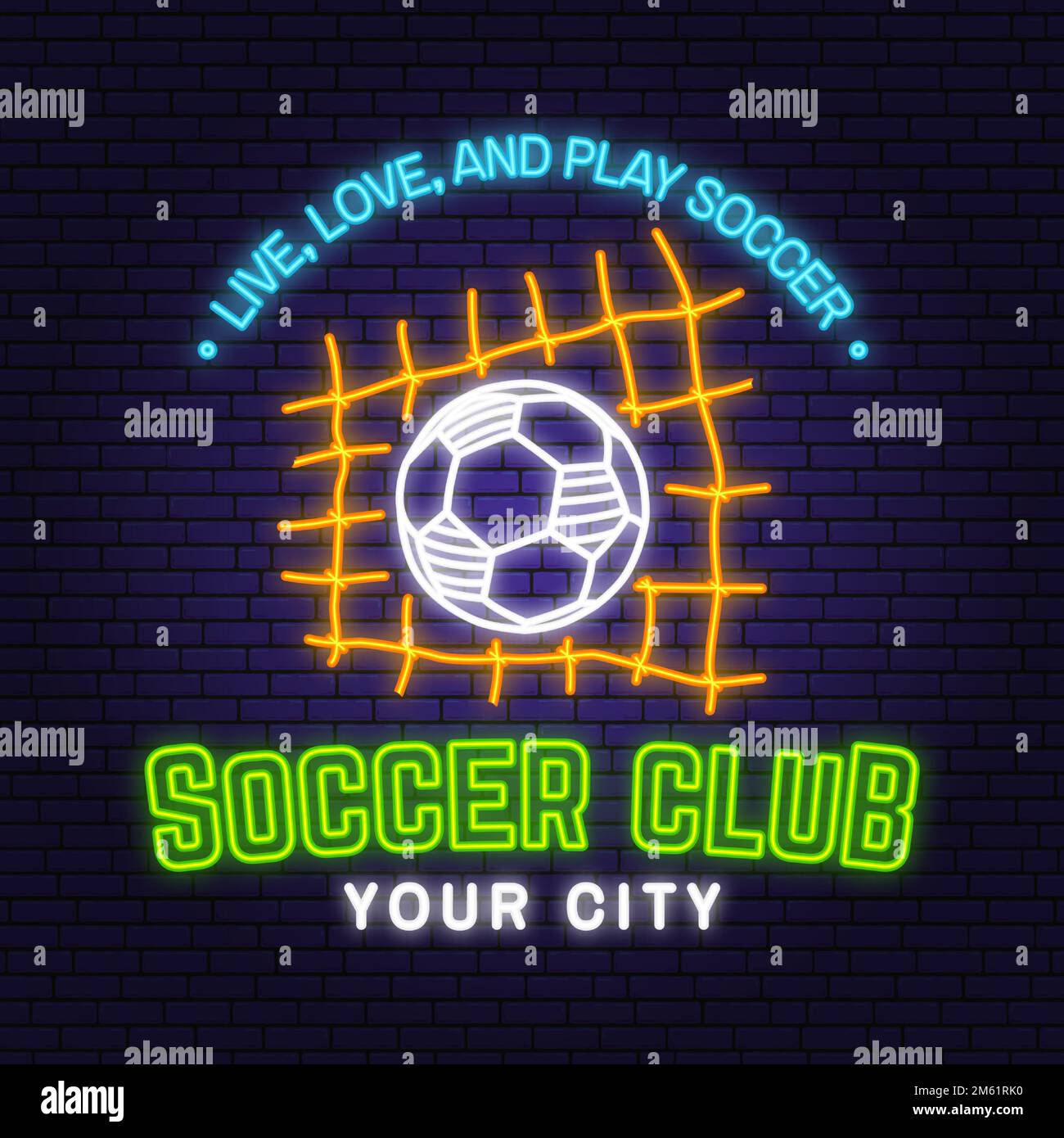 Soccer, football club Bright Neon Sign. Vector illustration. For ...