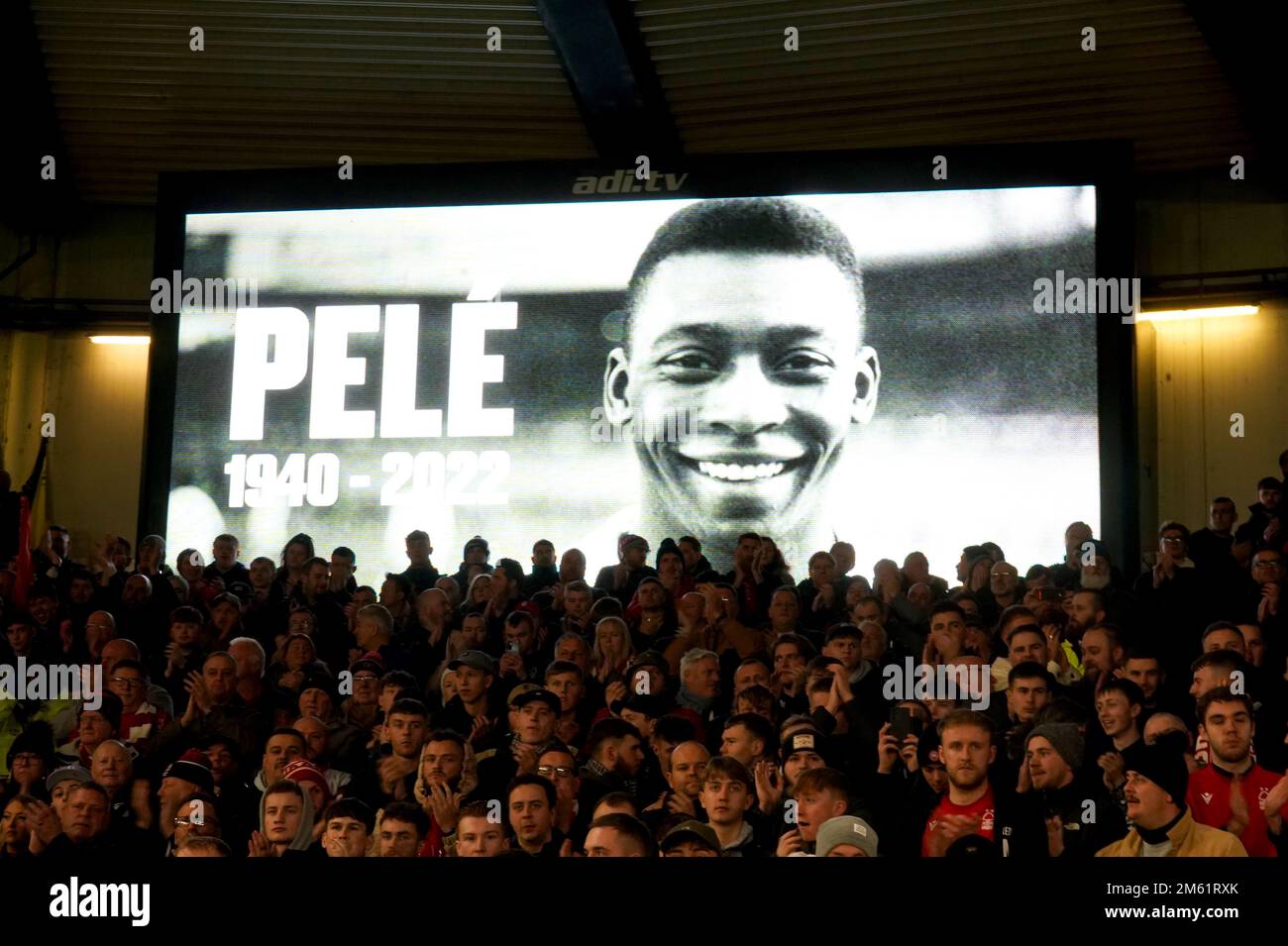 A tribute to Pele is shown on screen ahead of the Premier League match ...