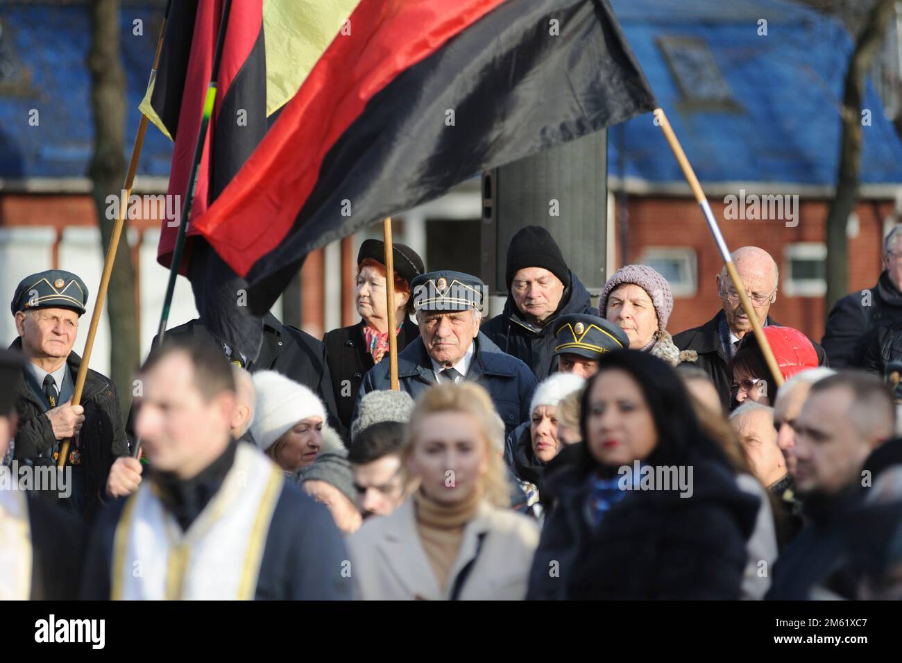 Lviv, Ukraine. 01st Jan, 2023. People gather at the monument to the ...