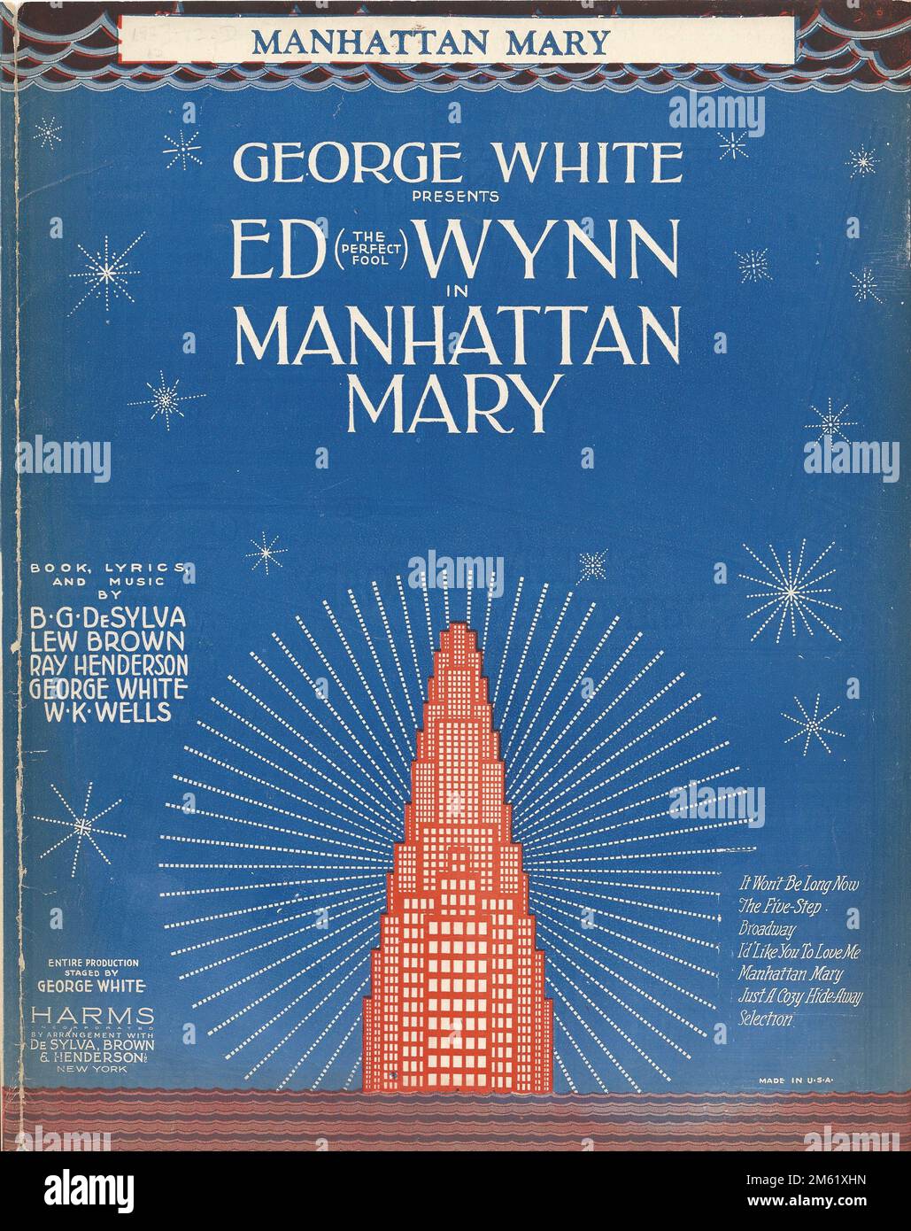 "Manhattan Mary" 1927 Ed Wynn Musical Sheet Music Cover Stock Photo - Alamy