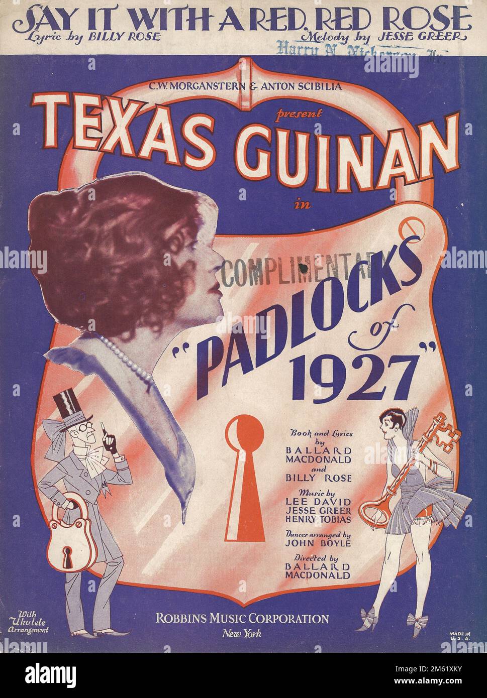 "Padlocks of 1927" 1927 Texas Guinan Musical Revue Sheet Music Cover ...