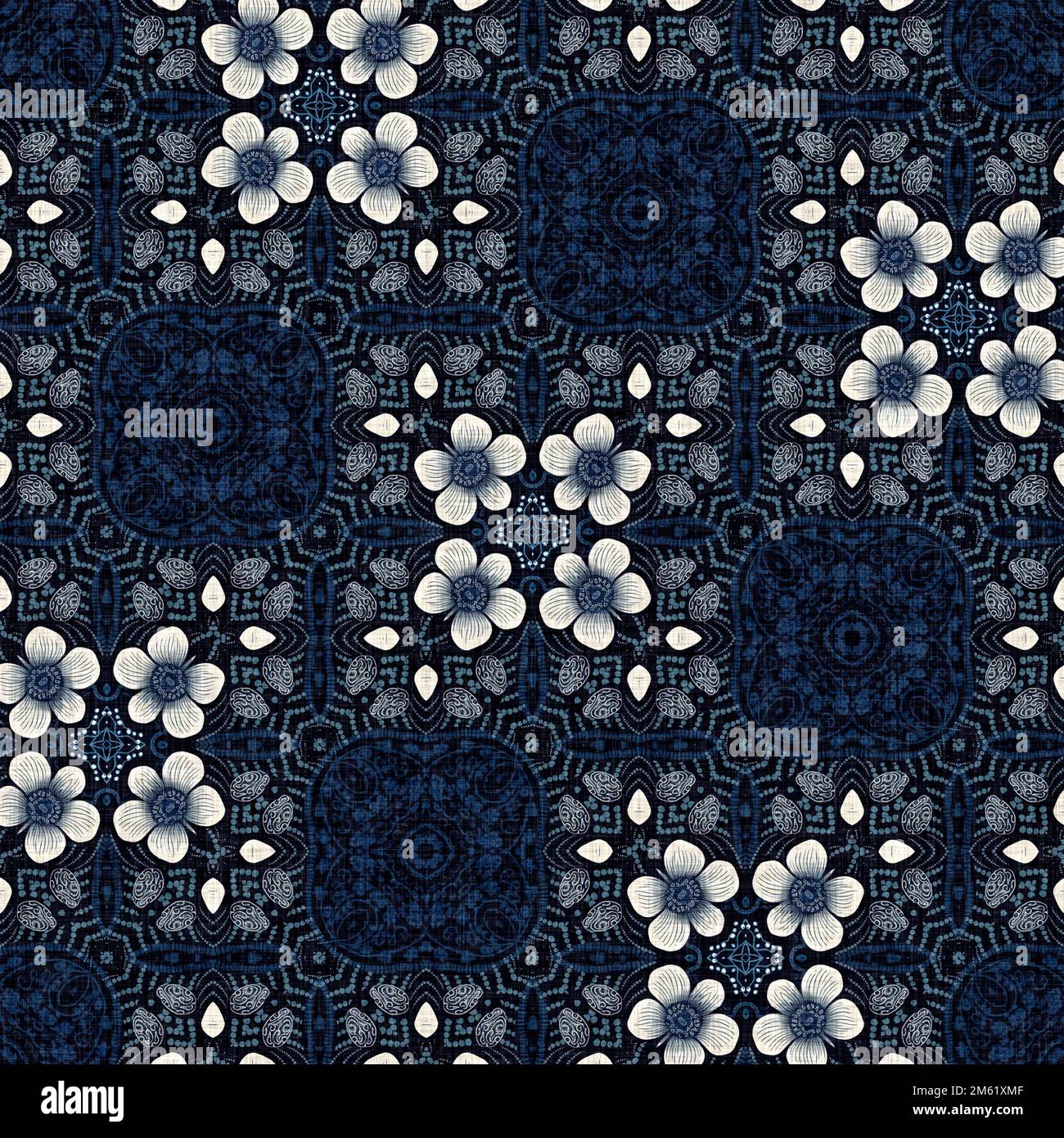 Retro indigo floral bandana 2 tone patterned fabric background ...