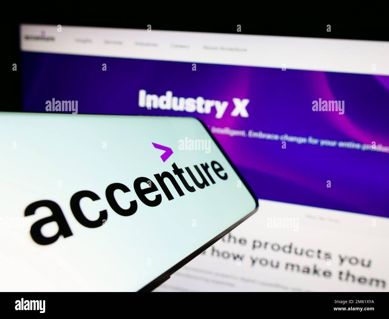 Mobile phone with logo of information technology company Accenture plc ...