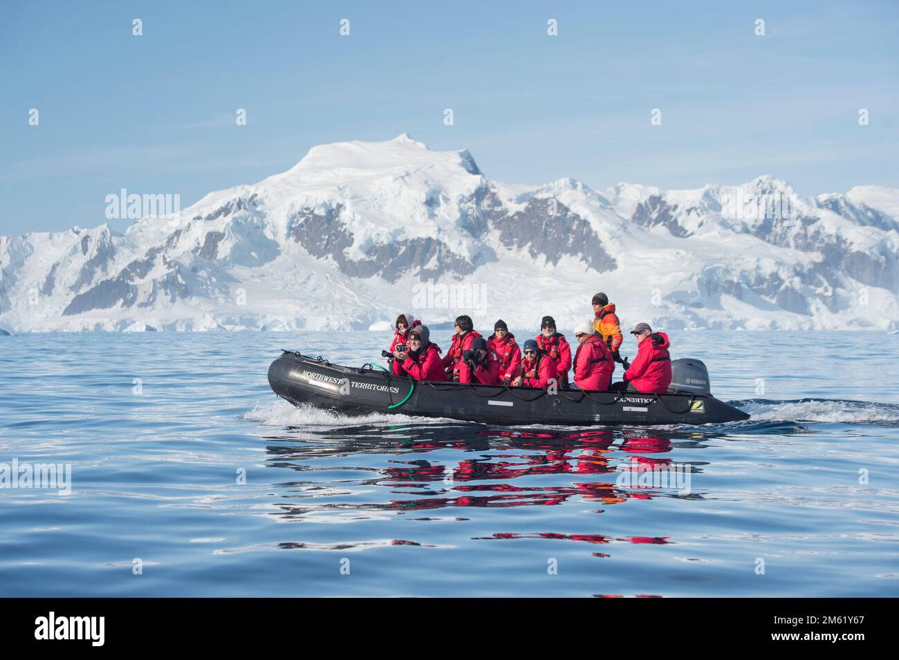 tourists on a zodica boat in portal point antarctica Stock Photo - Alamy