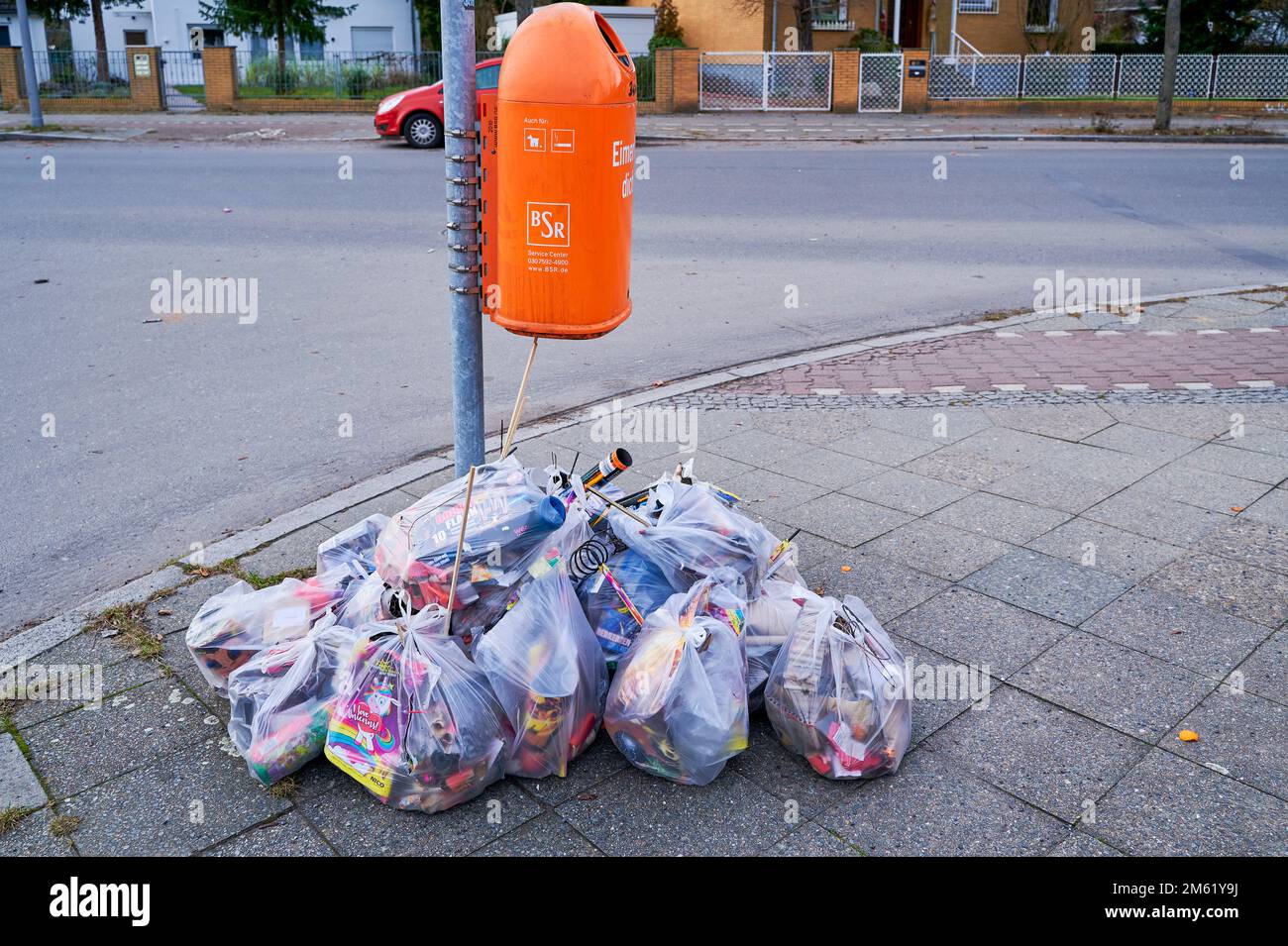 Berlin, Germany - January 1, 2023: Various remains of a New Year's Eve ...