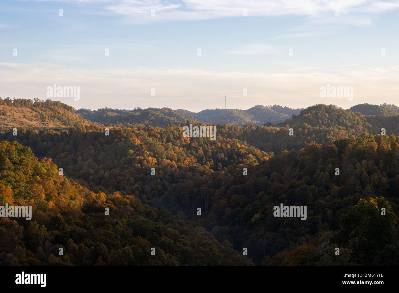 Fall foliage cover a forested hill in Central Appalachia Stock Photo ...