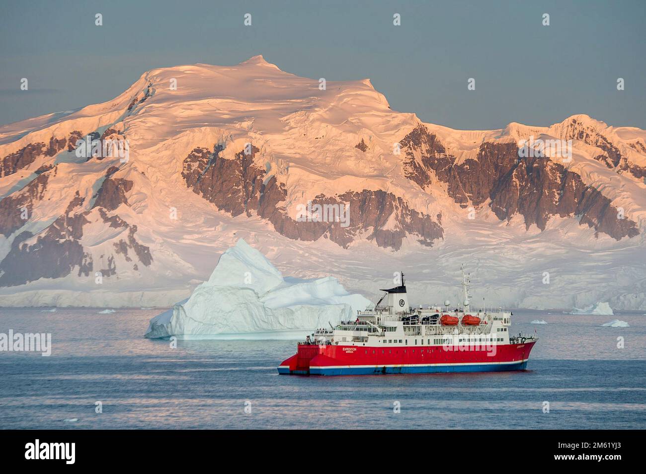 Antarctic cruise ship the Expedition anchored in Portal Point ...