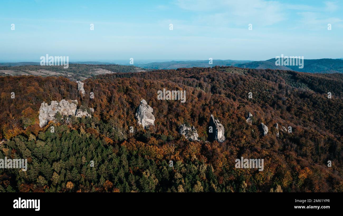 Dovbush rocks and a view of them from a height, a photo of Dovbush ...