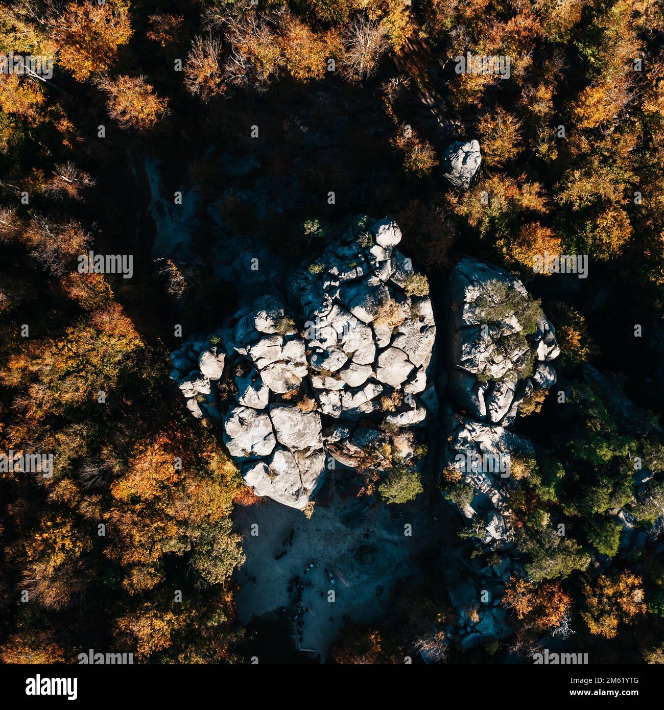View of the Dovbush Rocks from the mountain, beautiful autumn landscape ...