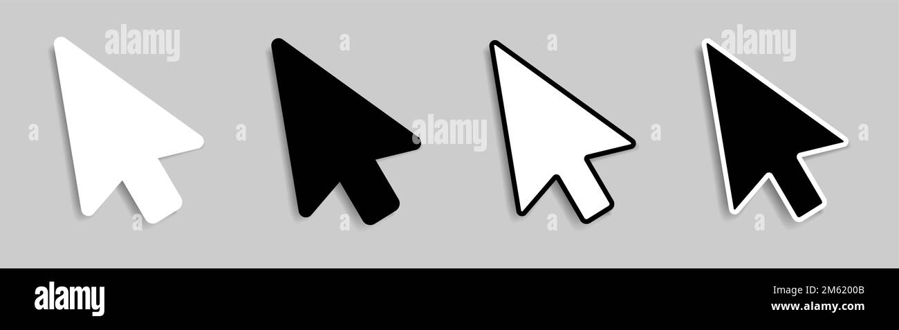 Mouse pointer icons with a shadow on a gray background. A set of four cursor pointers Stock ...