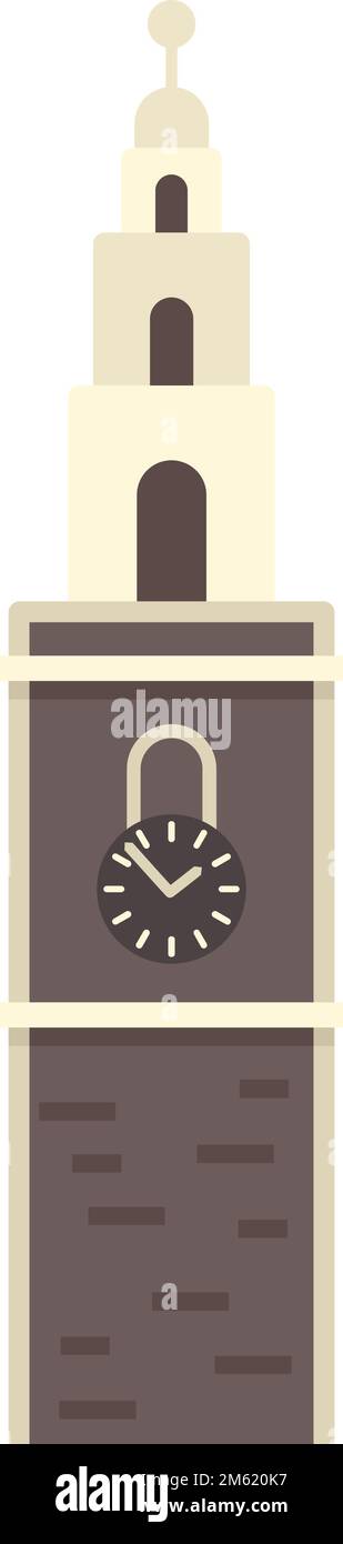 Clock tower icon flat vector. Big ben building. Old clock tower ...