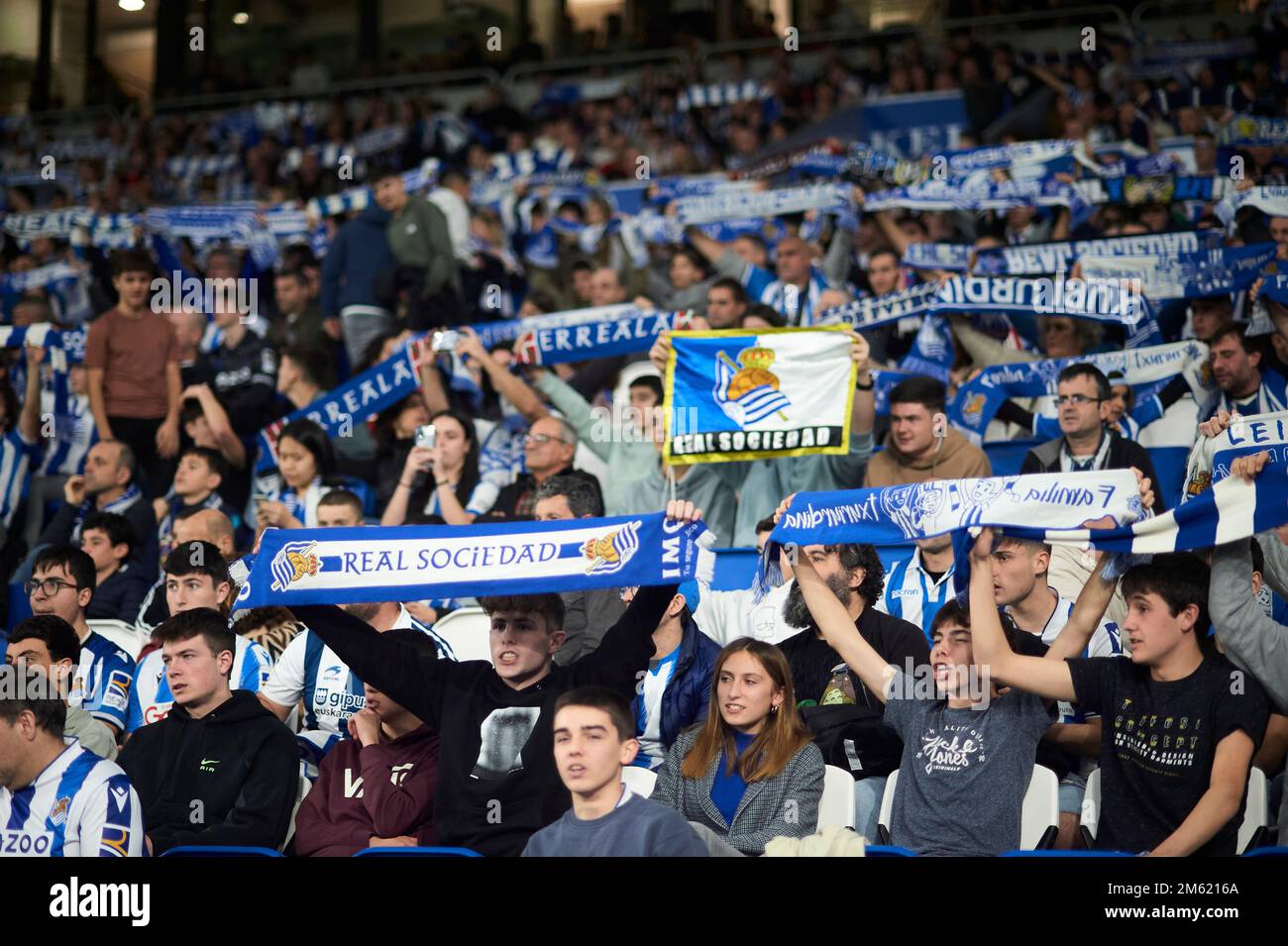 Spectators celebrate the goal during the Santander League match between ...