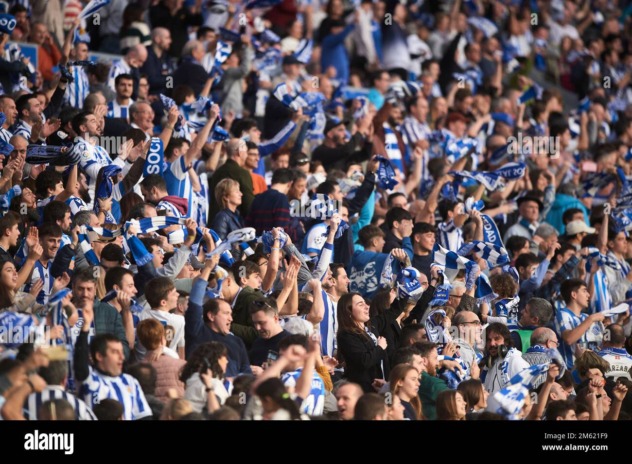 Spectators celebrate the goal during the Santander League match between ...