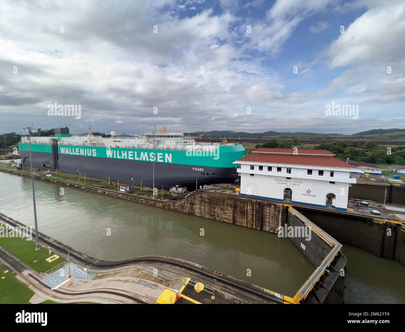 Panama Canal and the Miraflores Locks. View of Wallenius Wilhelmsen ...