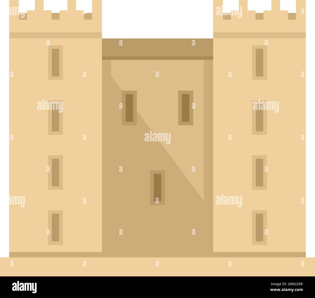 Castle facade icon flat vector. Old medieval castle. Stone door ...