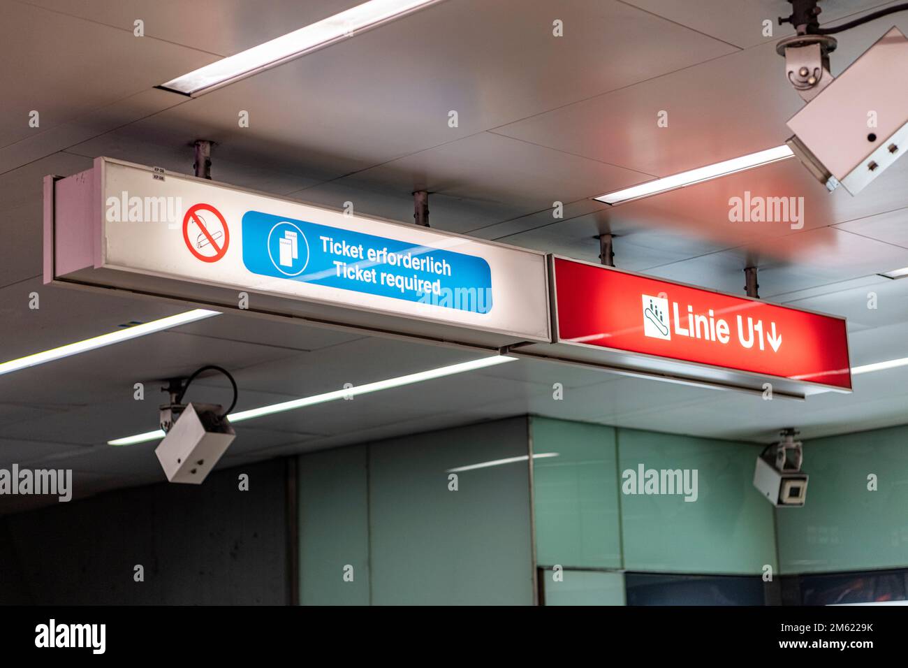 Signs in underground tube station, Vienna, Austria Stock Photo - Alamy