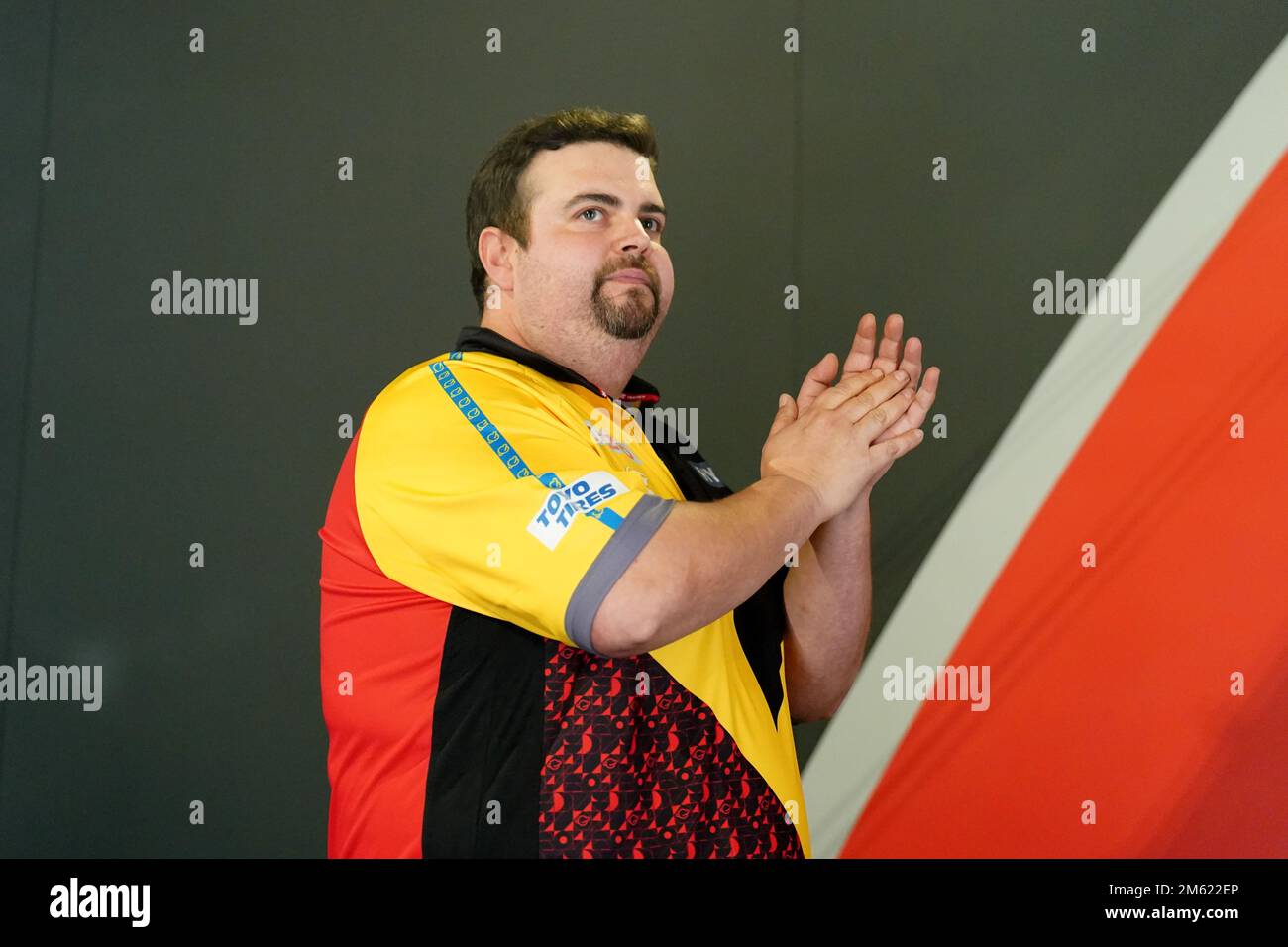 Gabriel Clemens walks out before playing Gerwyn Price during day ...