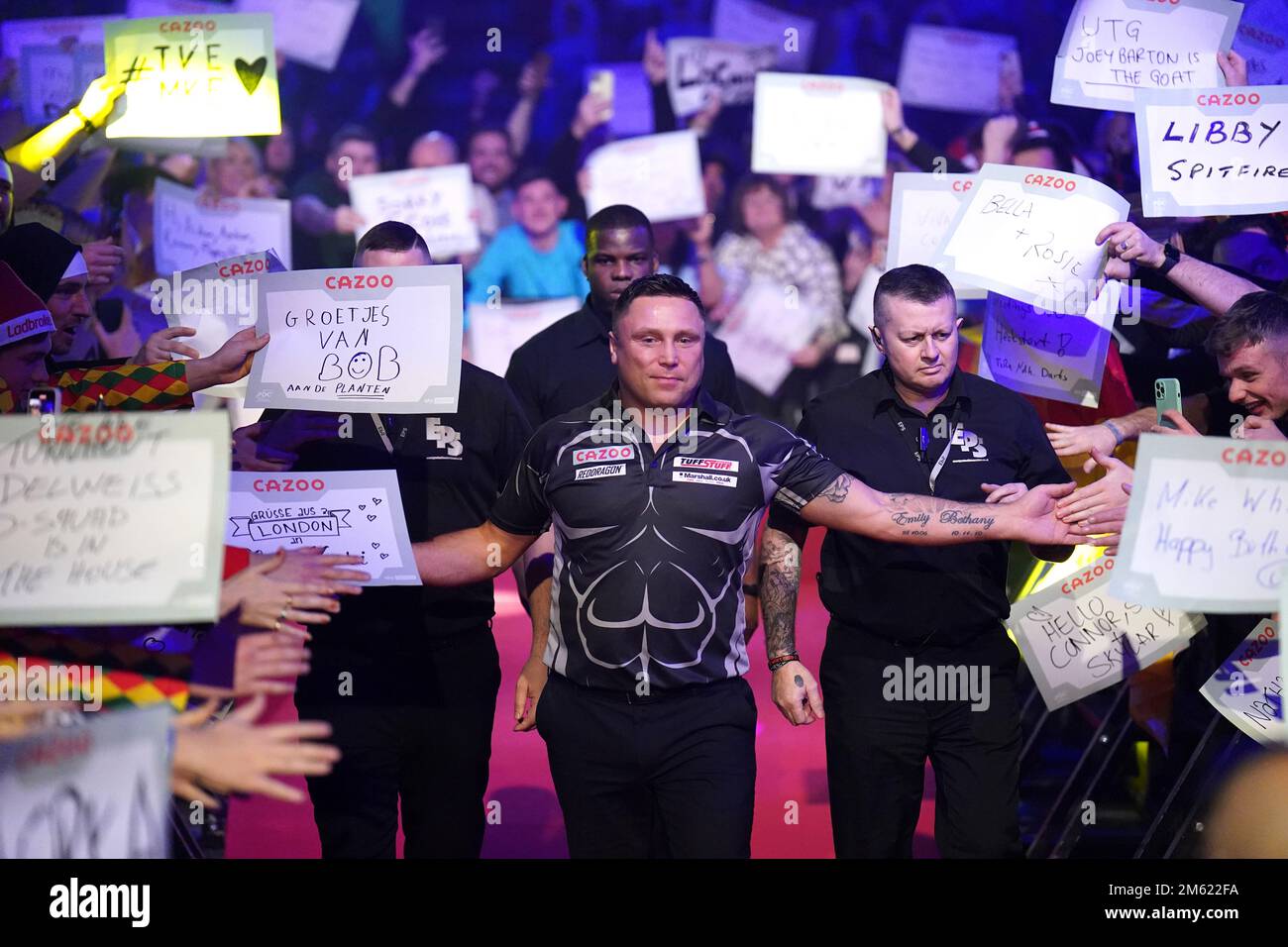 Gerwyn Price walks out before playing Gabriel Clemens during day ...