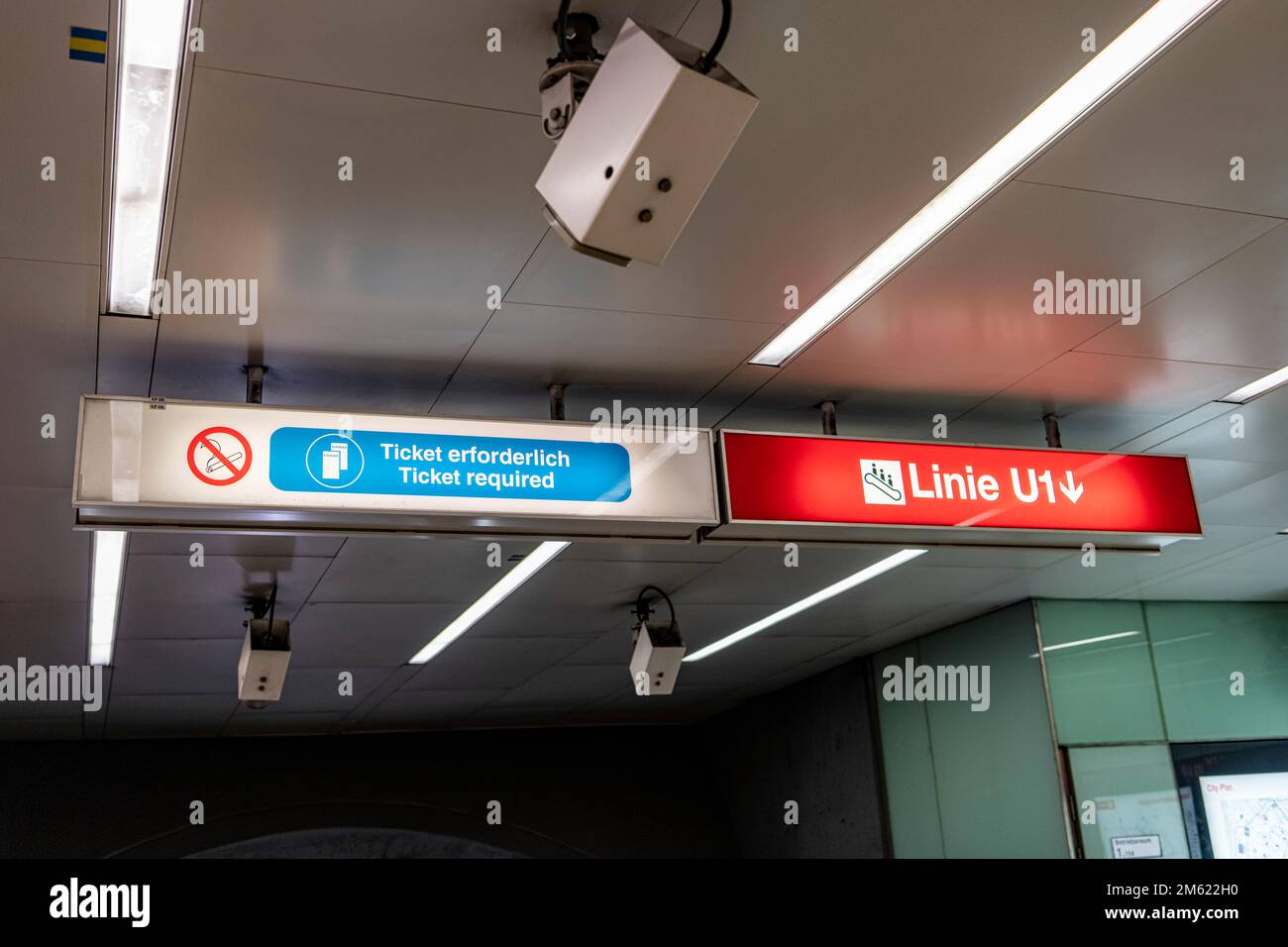 Signs in underground tube station, Vienna, Austria Stock Photo - Alamy
