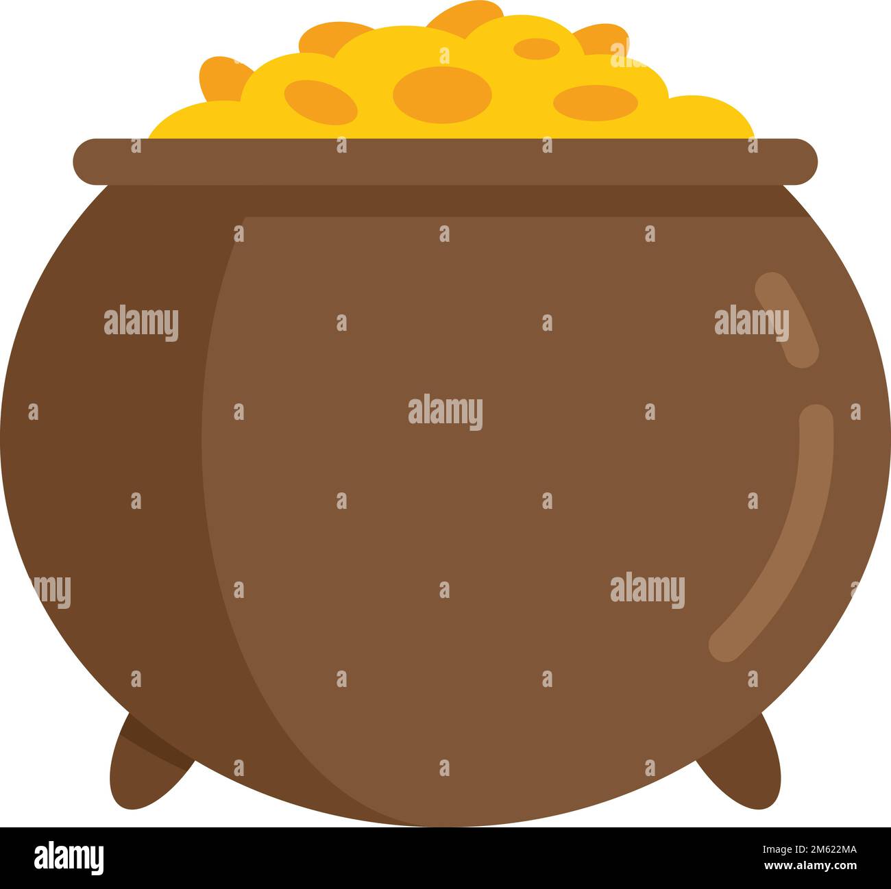 Golden cauldron icon flat vector. Gold pot. Irish golden treasure ...