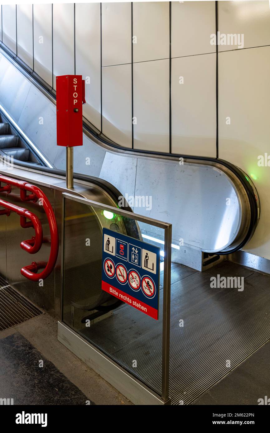 Emergency stop for escalator in Vienna underground station Stock Photo ...