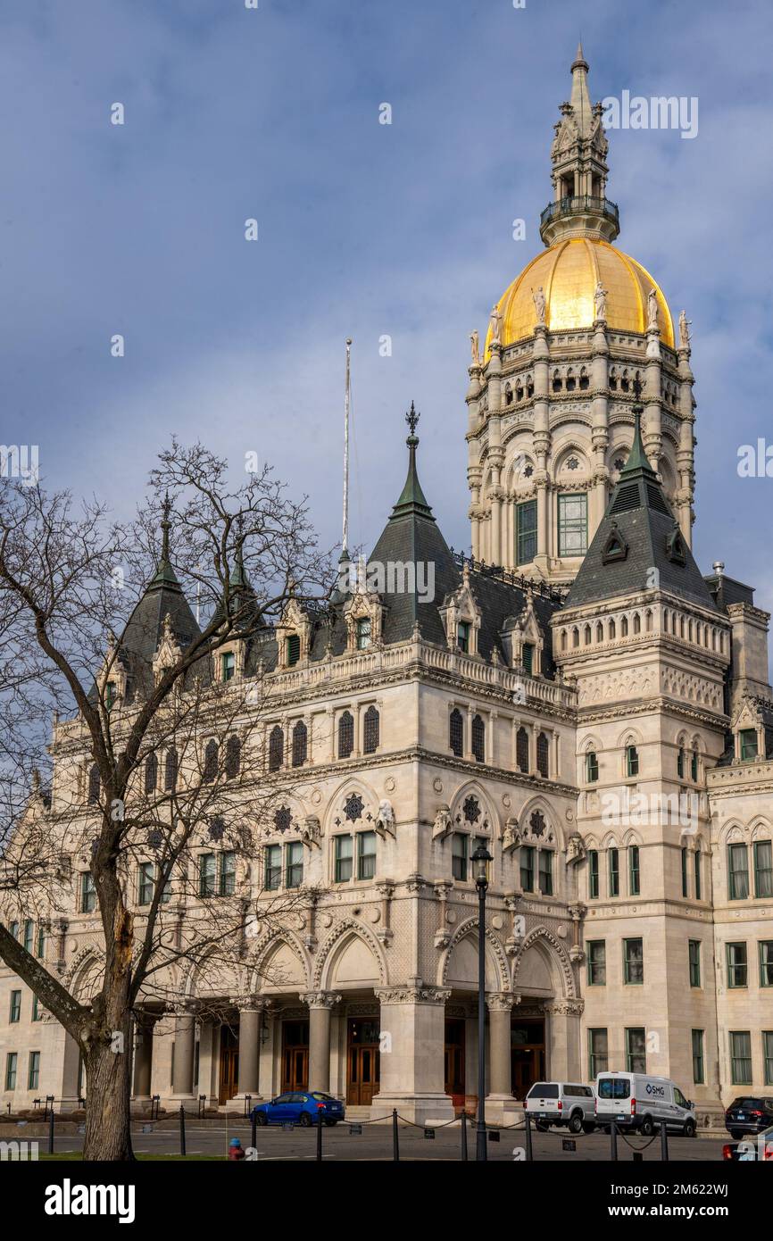 Hartford, CT - USA - Dec 28, 2022 Vertical view of the historic ...