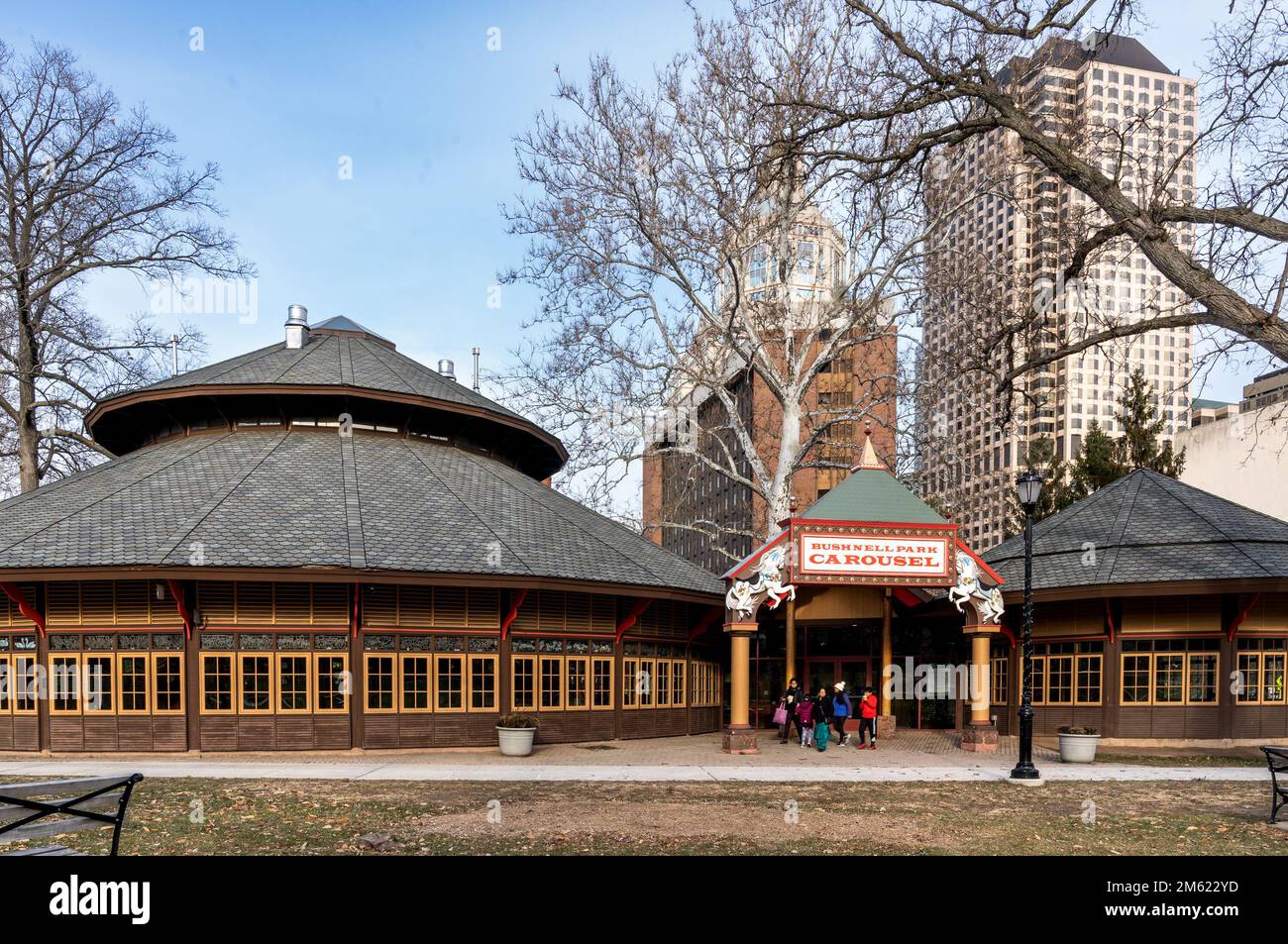Hartford, CT - USA - Dec 28, 2022 The vintage 24-sided Bushnell Park ...