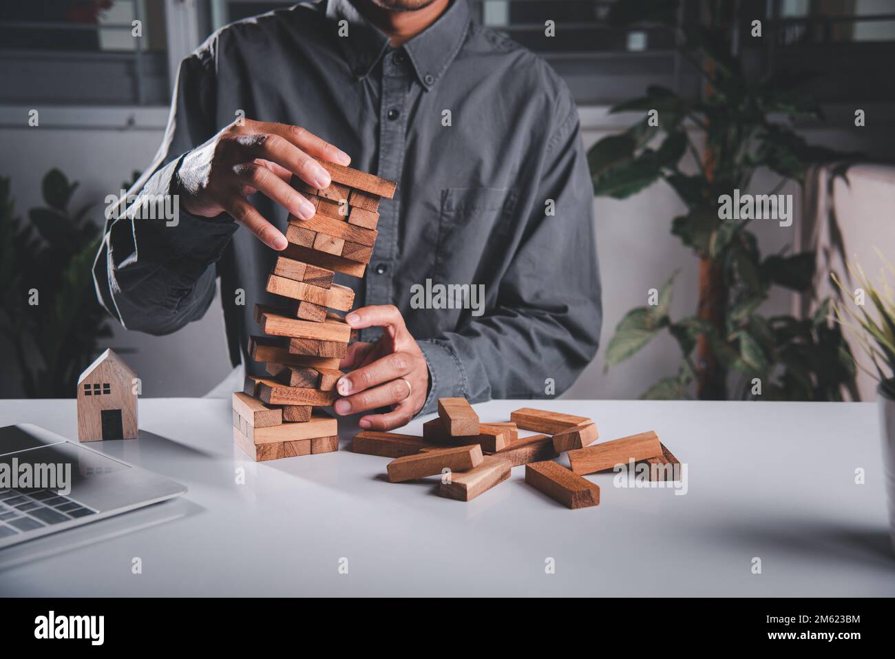 Business fail danger building tower challenge game building Stock Photo ...