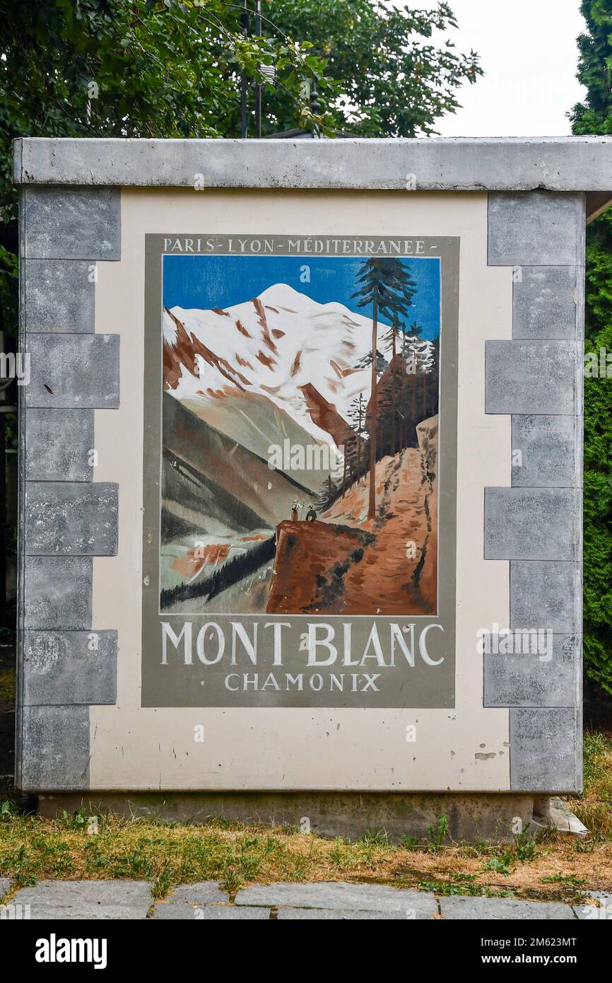 An electric cabin decorated with a mural depicting the Mont Blanc ...