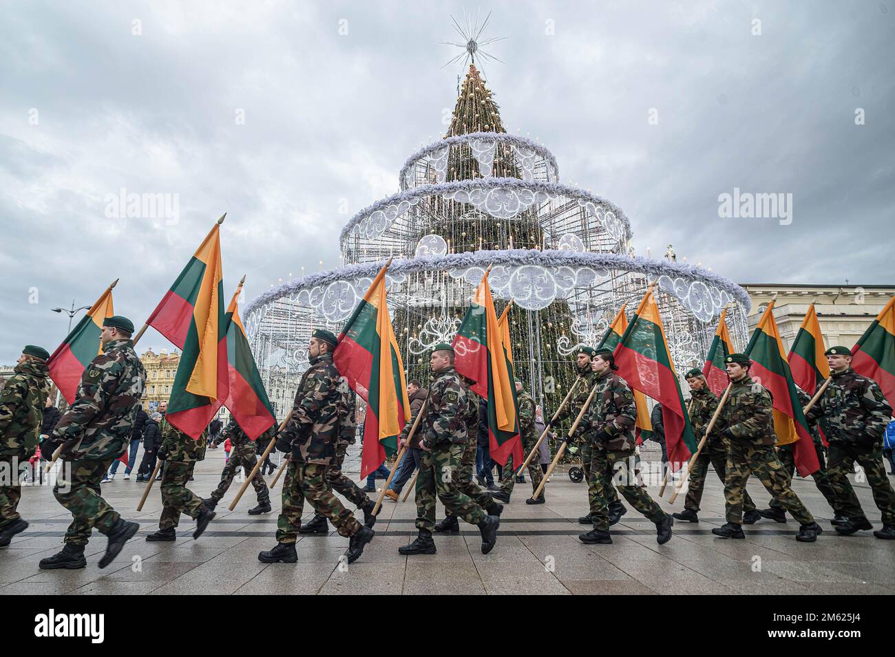 Vilnius, Lithuania. 01st Jan, 2023. Lithuanian servicemen march by a ...