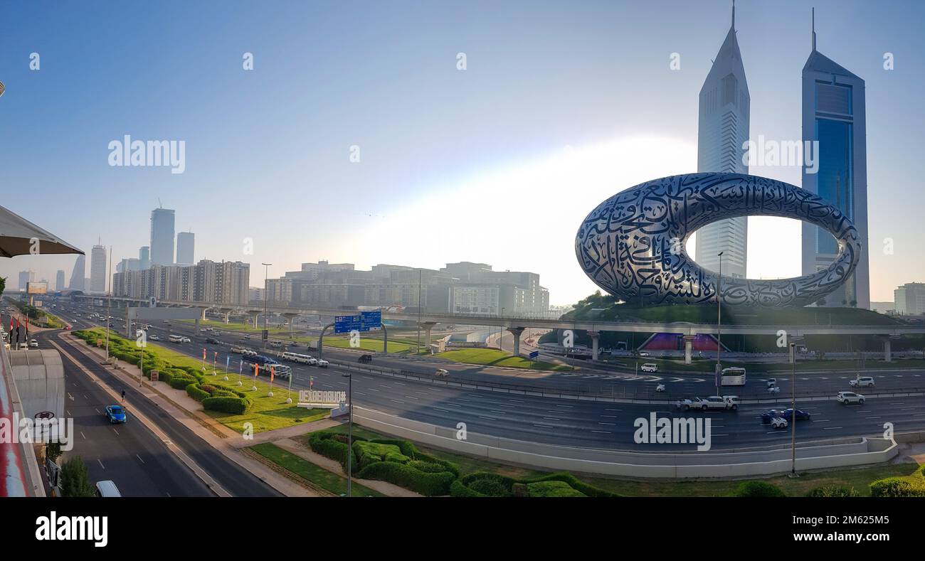 Dubai, UAE - November 27, 2021: Panoramic view of Museum of Future and ...