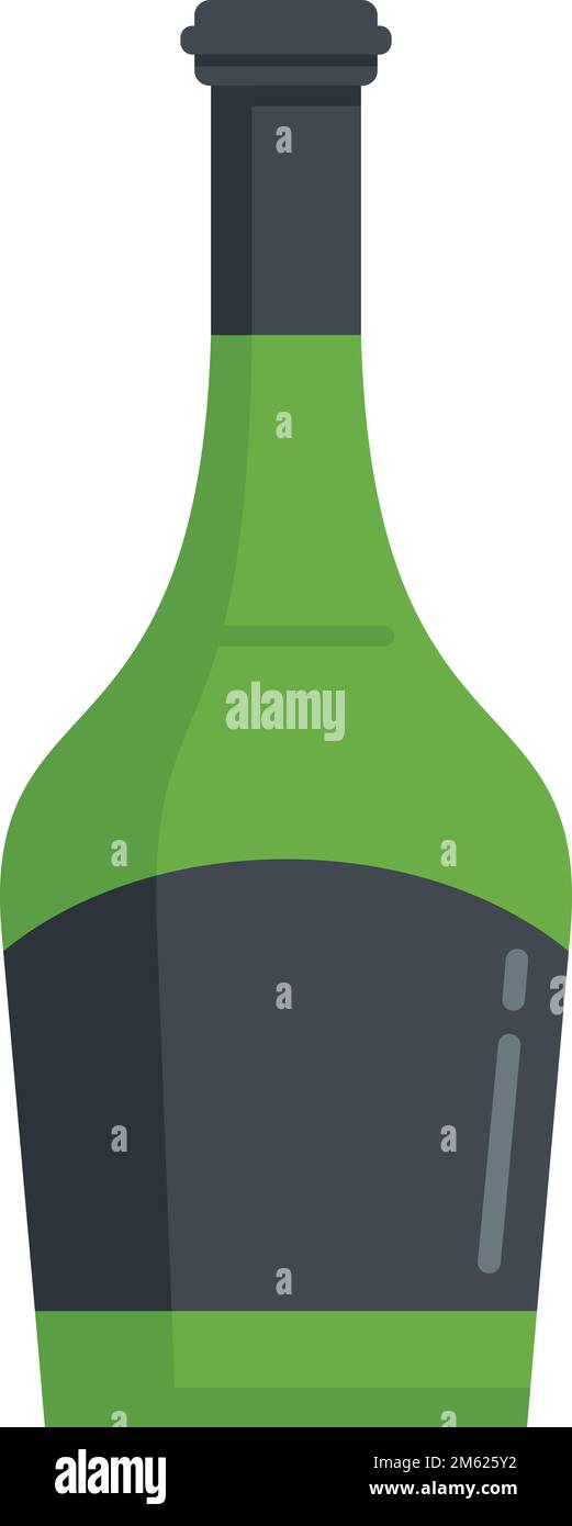 Wine bottle icon flat vector. Glass bottle vine label. Alcohol ...