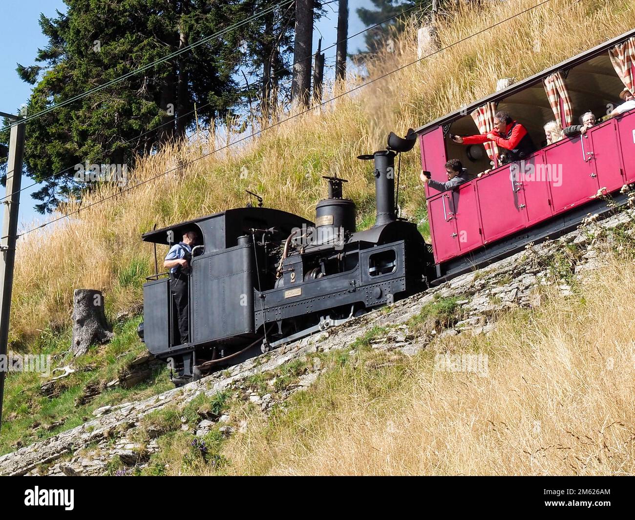 Monte Generoso, Switzerland - August 26, 2018: Monte Generoso railway ...