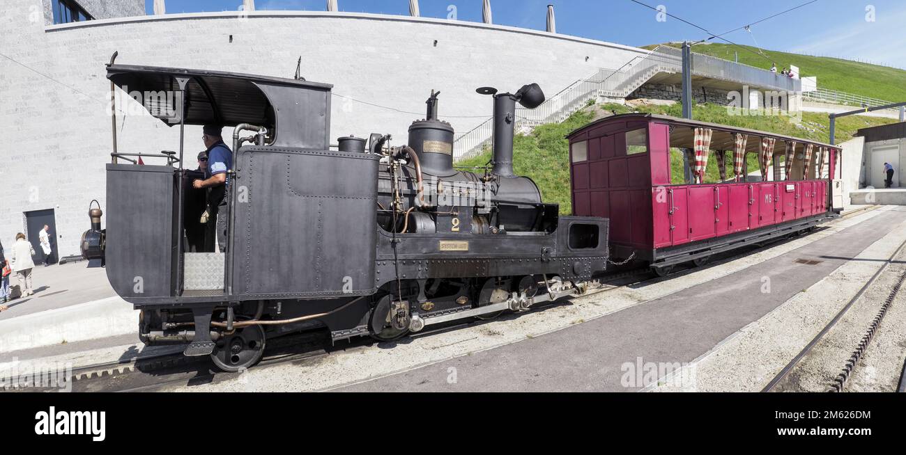 Monte Generoso, Switzerland - August 26, 2018: Monte Generoso railway ...