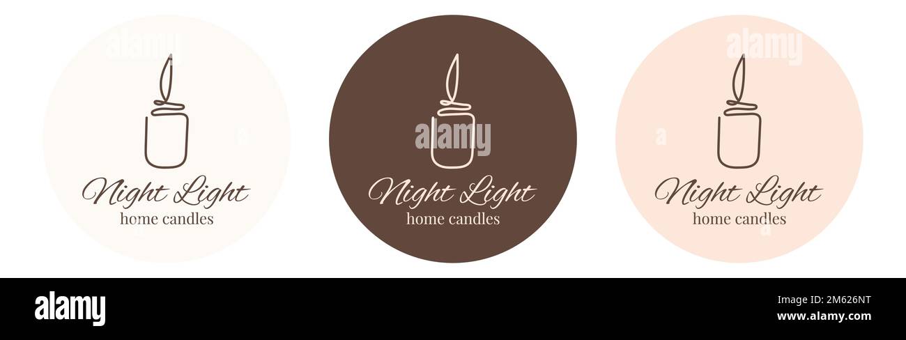 Set of one line candle logo Night light home candle. Stickers for your ...
