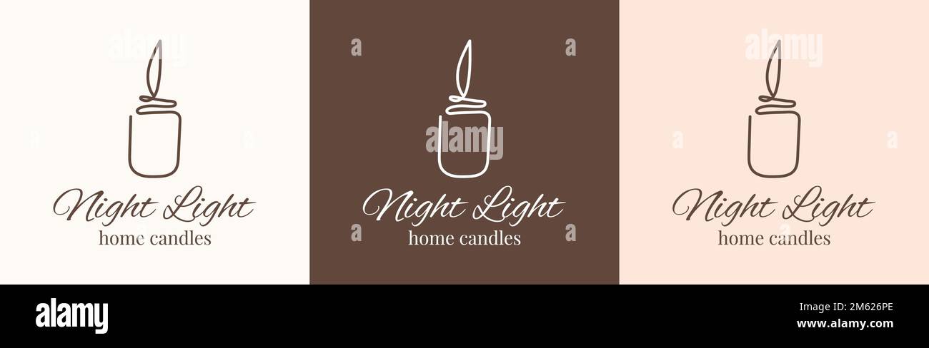 Set of one line candle logo Night light home candle. Vector sketch ...