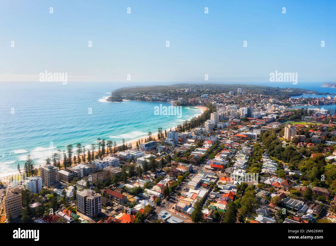 Famous Manly beach on Sydney Northern beaches in aerial cityscape view ...