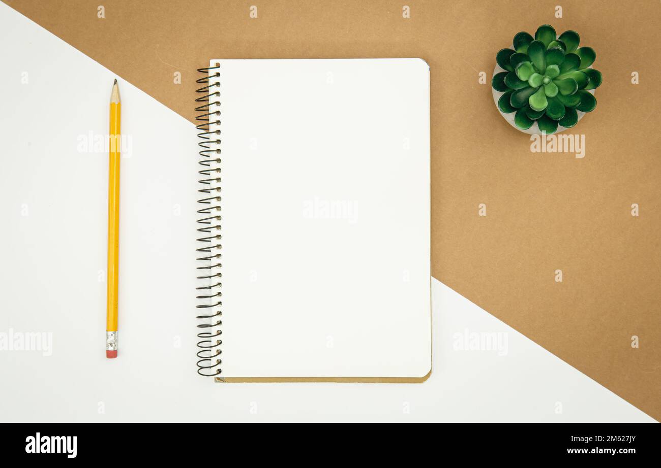 Minimalistic background with blank notepad, flat lay Stock Photo - Alamy