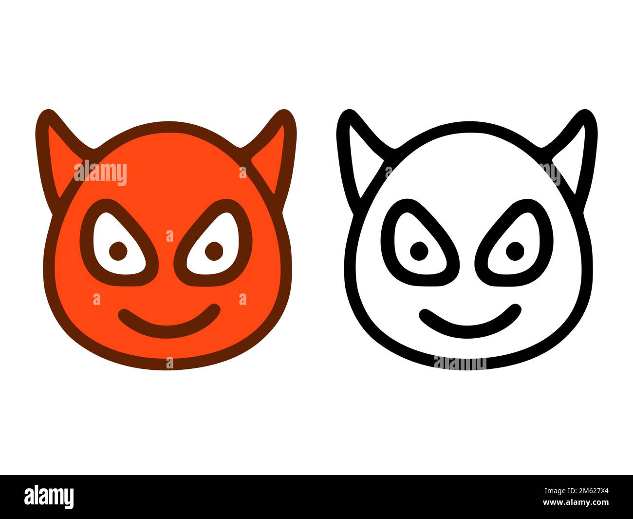 Devil with a smile emoticon in two style isolated on white background ...