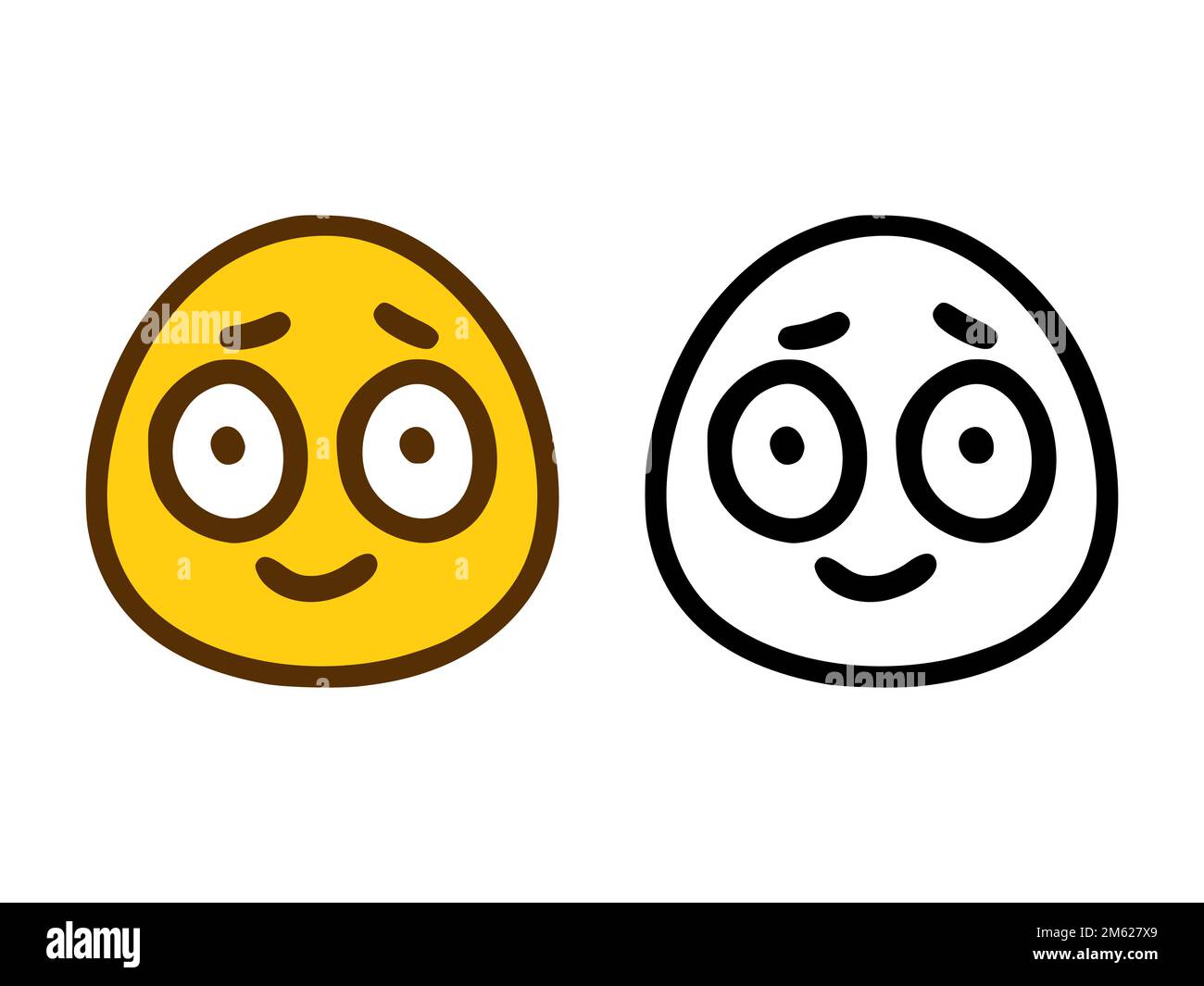 Cute happy emoticon in doodle style isolated on white background Stock ...