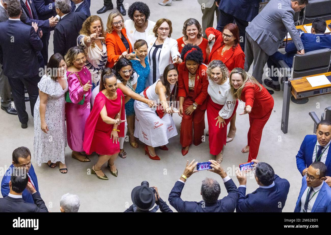 Brasilia, Brazil. 01st Jan, 2023. Female deputies and guests at the inauguration of the new ...