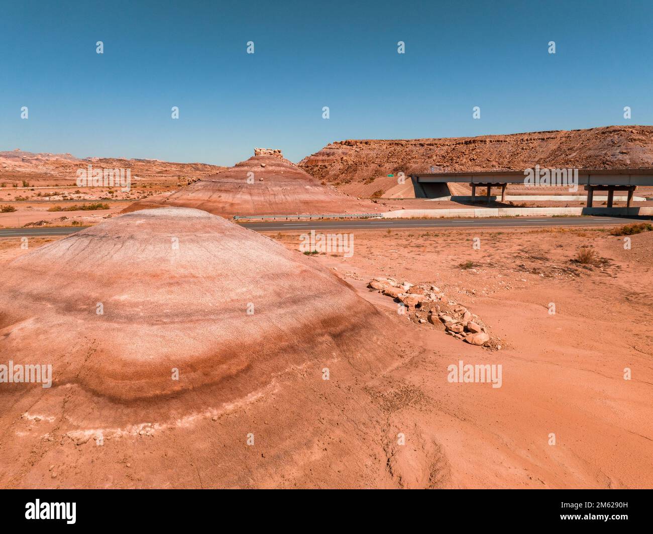 Panoramic image of a lonely, seemingly endless road in the desert of ...